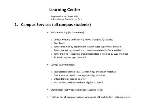 Learning Center Organizational Outline