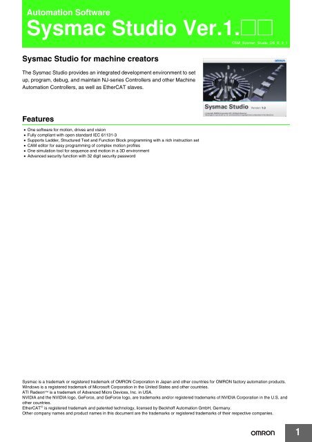 Sysmac Studio Ver.1.@@ - OMRON Russia ...