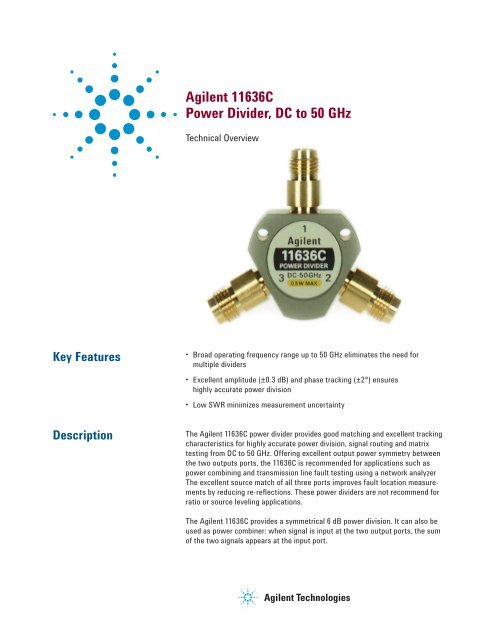 Agilent 11636C Power Divider, DC to 50 GHz - Agilent Technologies