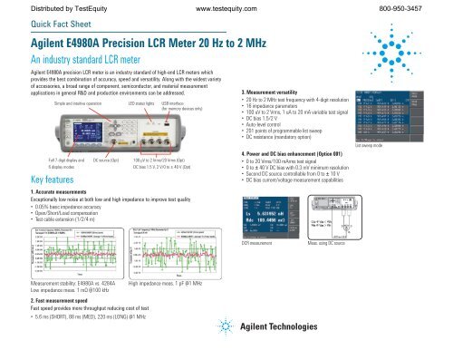Agilent E4980A Precision LCR Meter - Quick Fact Sheet - TEVET