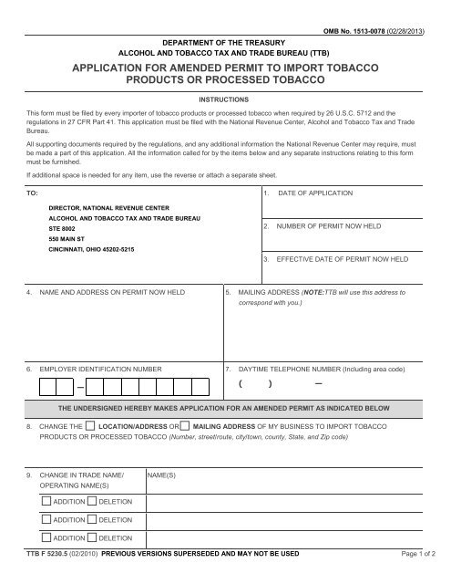 application for amended permit to import tobacco products or ... - TTB