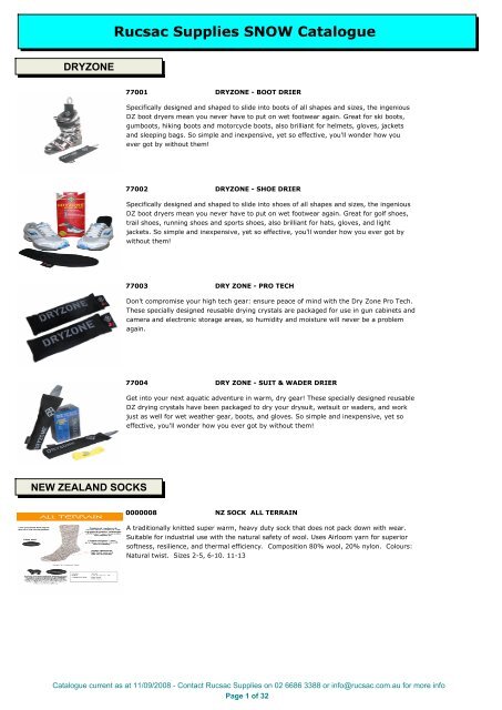 Rucsac Supplies SNOW Catalogue