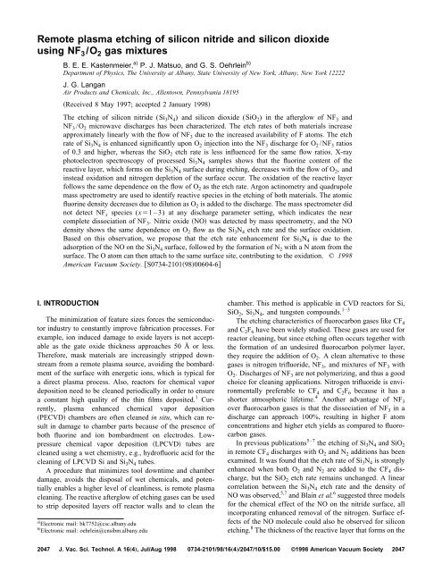 Remote plasma etching of silicon nitride and silicon dioxide using ...