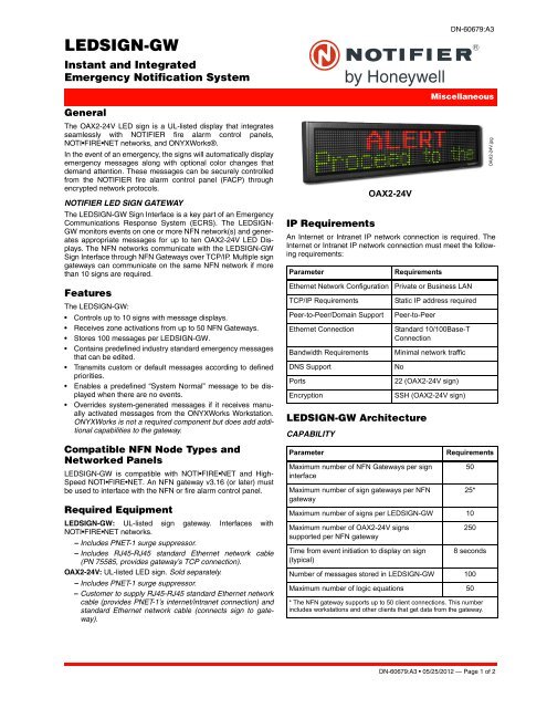 LED Sign Gateway Data Sheet - Notifier