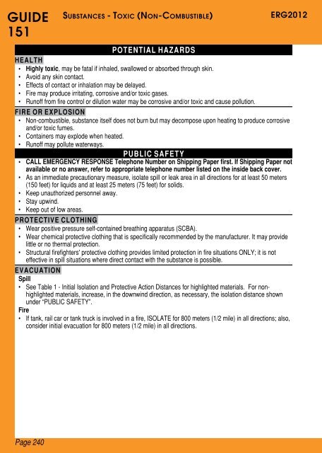 ERG 2012 - Guide 151 - CAMEO Chemicals