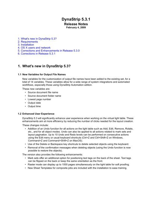 Release notes - Dynagram