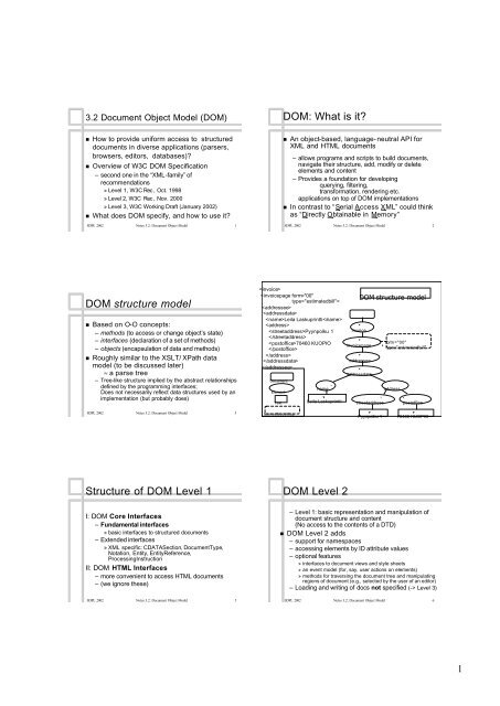 DOM: What is it? DOM structure model Structure of DOM Level 1 ...