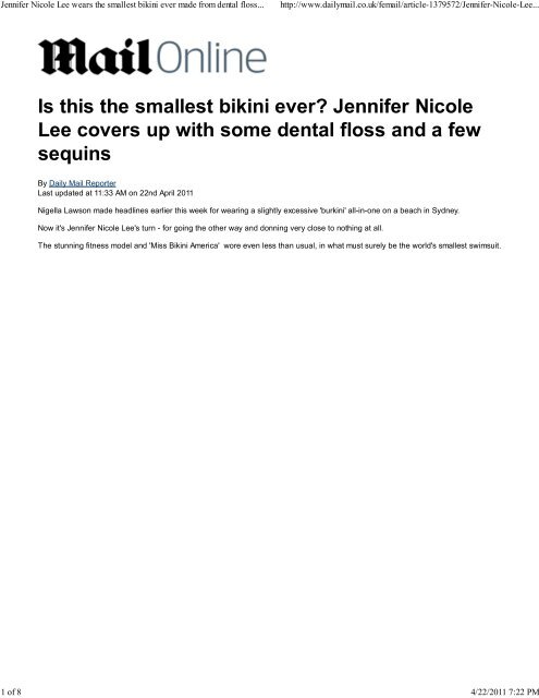 Is this the smallest bikini ever? Jennifer Nicole Lee ... - Health Mantra