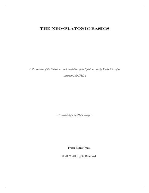 The Neo-Platonic Basics - Rufus Opus