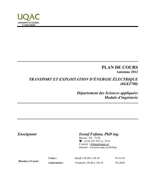Plan de cours (Syllabus) - UQAC