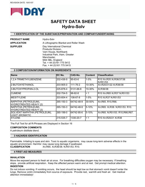 SAFETY DATA SHEET Hydro-Solv - Offset Supplies