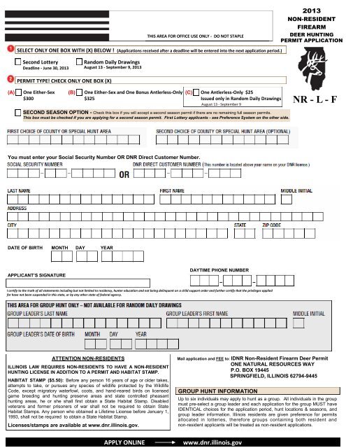 Non Resident Lottery Firearm Deer Permit Application Illinois Dnr