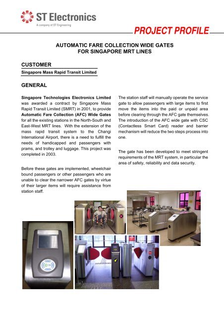 Automatic Fare Collection Wide Gates For ... - ST Electronics