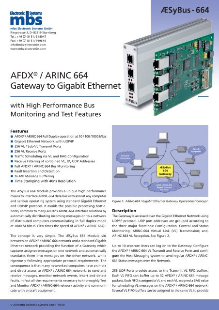 AFDX ® /ARINC 664 Gateway to Gigabit Ethernet - mbs electronic ...