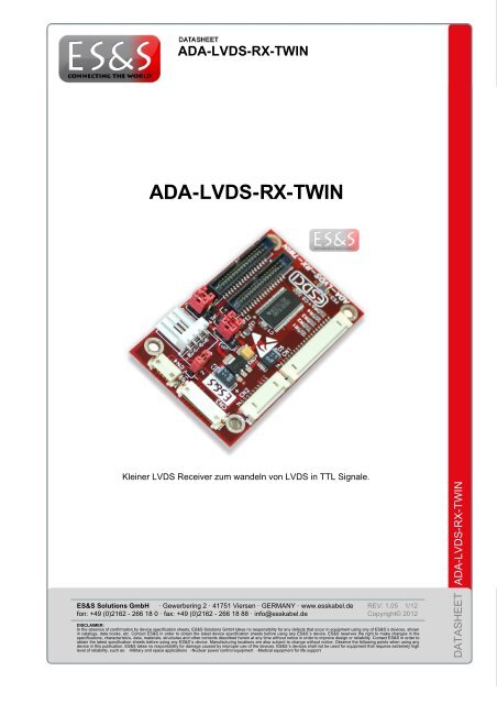 Datasheet: ADA-LVDS-RX-TWIN - ES&S Solutions GmbH
