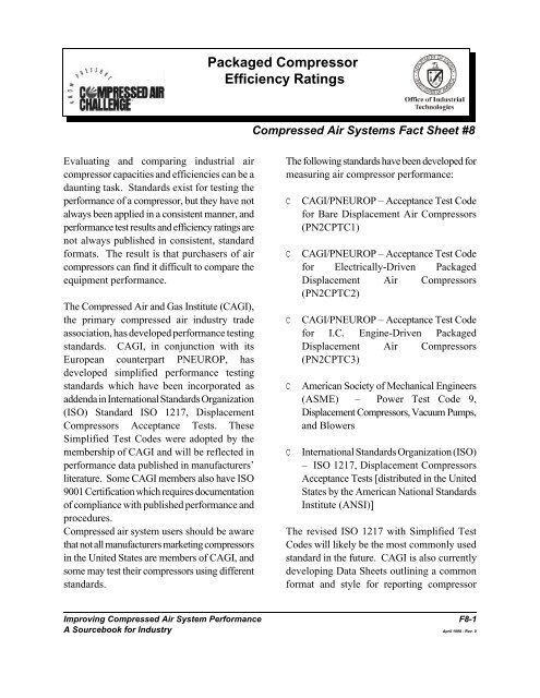 Packaged Compressor Efficiency Ratings - Compressed Air Challenge