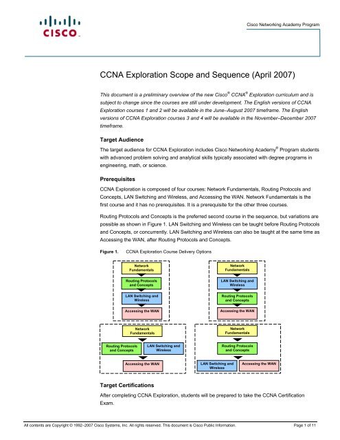 CCNA Exploration Scope and Sequence (April 2007) - Cisco