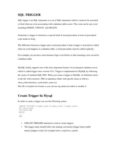 Sql Trigger Create Trigger In Mysql 1374