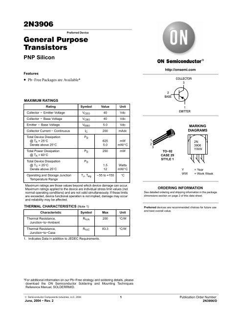2N3906 General Purpose Transistors - Datasheet Catalog