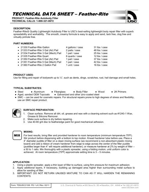 TECHNICAL DATA SHEET â Feather-Rite - US Chemical & Plastics