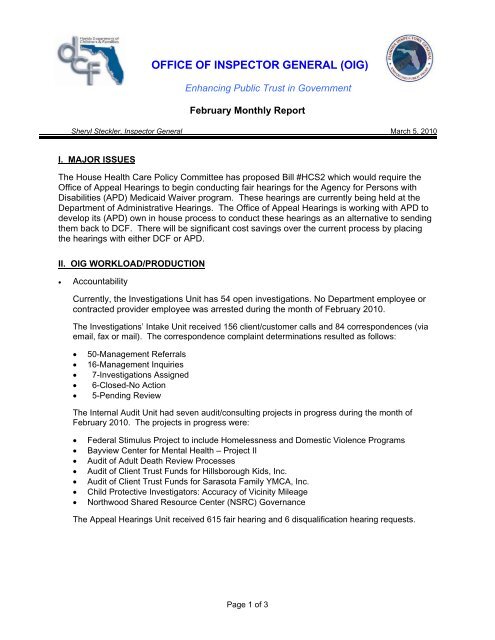 office of inspector general (oig) - Florida Department of Children and ...