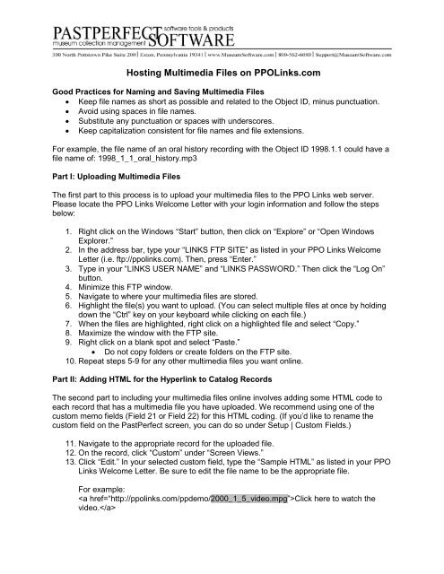 PPO Links Instructions - PastPerfect Museum Software