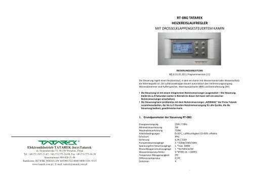 Bedienungsanleitung RT08G - Tatarek