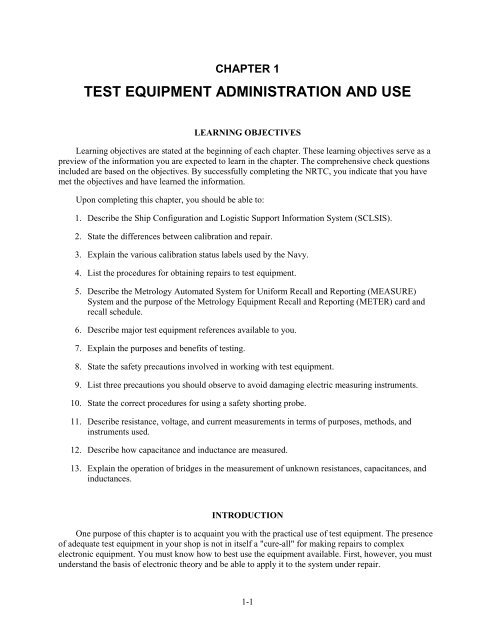 TEST EQUIPMENT ADMINISTRATION AND USE