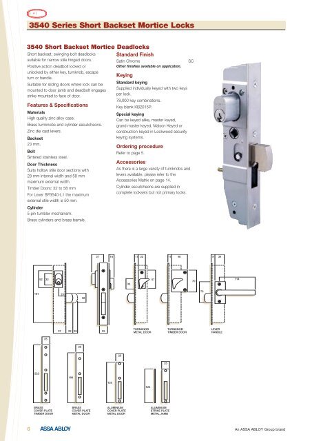 3540 Series Short Backset Mortice Locks - Hardware Direct