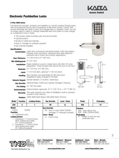 Electronic Pushbutton Locks - Top Notch Distributors, Inc.