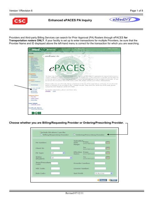 Enhanced ePACES PA Inquiry - eMedNY