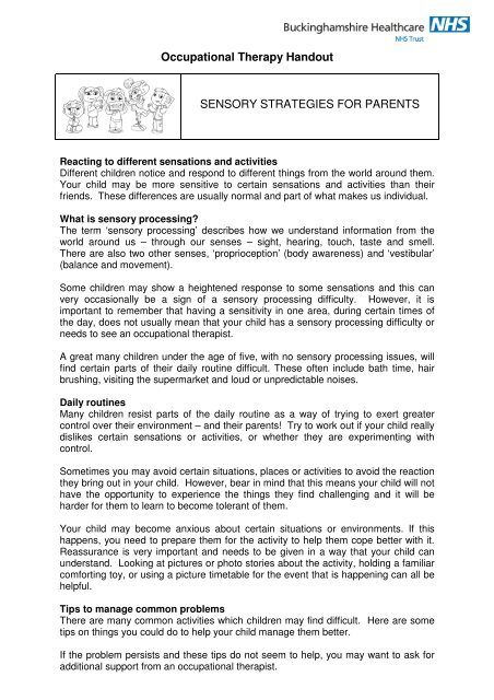 Occupational Therapy Handout SENSORY STRATEGIES FOR ...