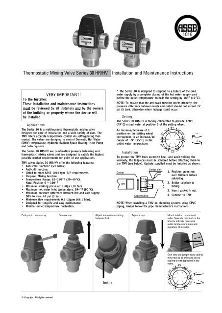 Installation and Maintenance Instructions Thermostatic Mixing Valve ...