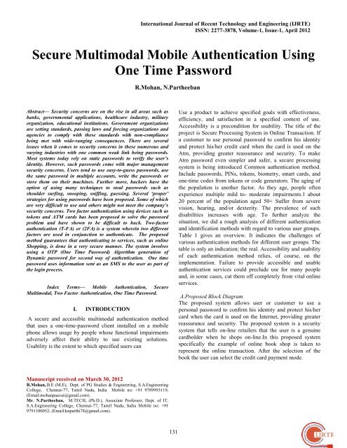 Secure Multimodal Mobile Authentication Using One Time Password