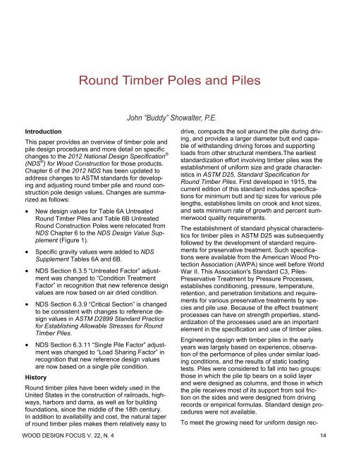 Round Timber Poles and Piles - American Wood Council