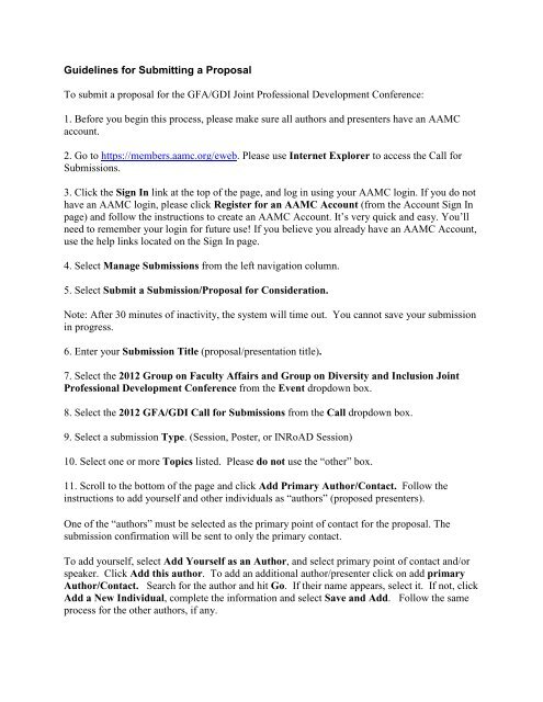 Guidelines for Submitting a Proposal To submit a proposal for the ...