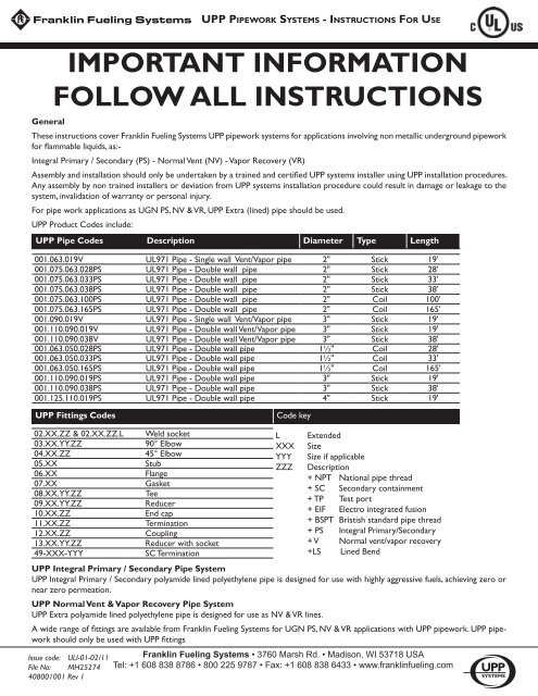 UPP Piping - Franklin Fueling Systems