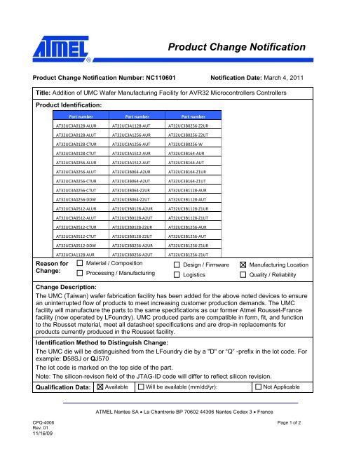 Product Change Notification Form - Ineltek