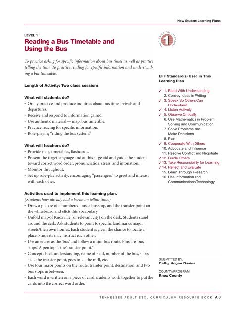 Reading a Bus Timetable and Using the Bus - Center for Literacy ...