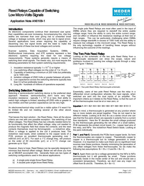 Reed Relays Switch Low Micro Volts Signals - Digi-Key