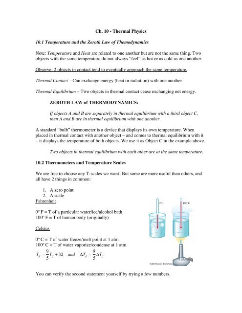 Ch. 10 - Thermal Physics 10.1 Temperature and the Zeroth Law of ...