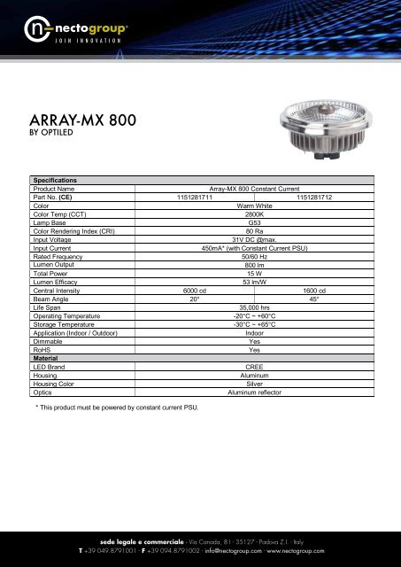 Data sheet ARRAY-MX-800 - Necto Group