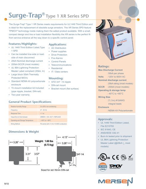 Surge-TrapÂ® Type 1 XR Series SPD - Mersen