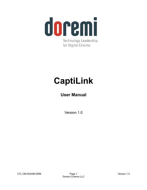 CaptiLink User Manual - Doremi Labs