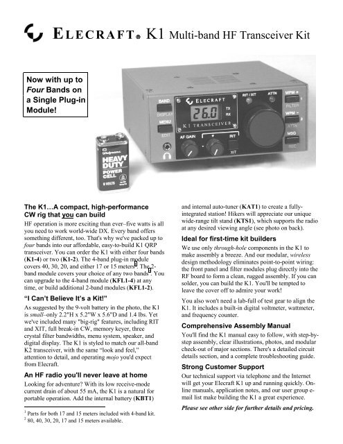 K1 Data Sheet 2002d.pdf - Elecraft