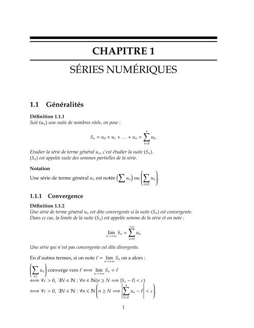 CHAPITRE 1 SÉRIES NUMÉRIQUES