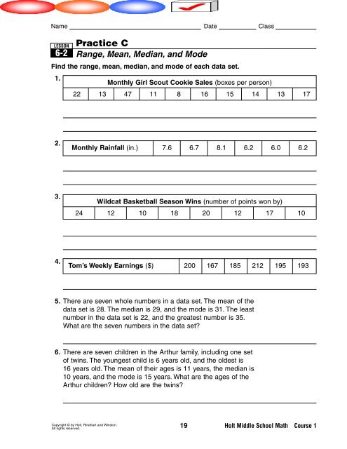 Range, Mean, Median, and Mode