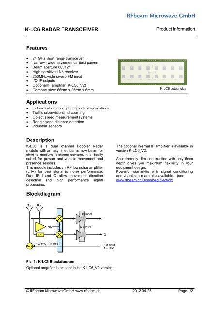 K-LC6 RADAR TRANSCEIVER Features Applications ... - RFbeam