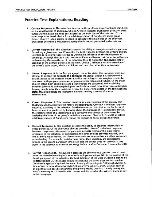 Practice Test Explanations: Reading - Alvin Community College