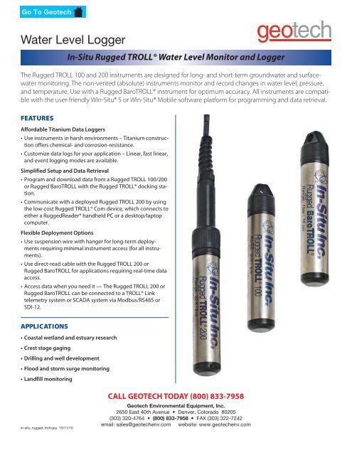 In-Situ Rugged TROLLÂ® Specifications - Geotech